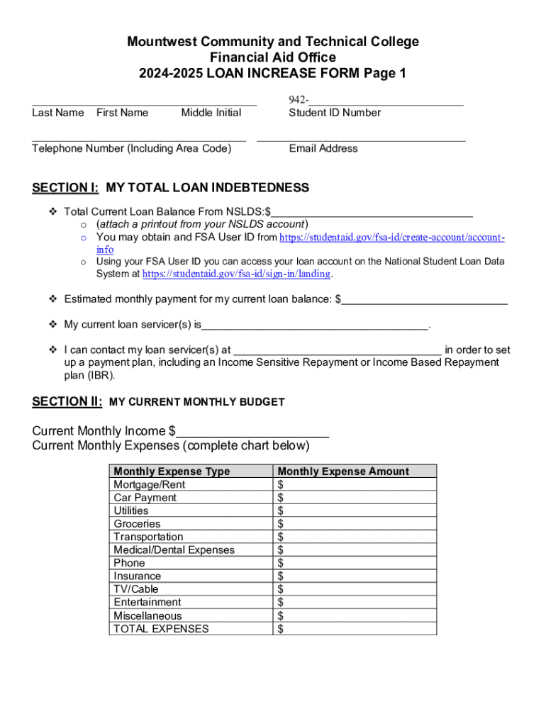 Fillable Online 2024-2025 Loan Increase Form Fax Email Print - pdfFiller