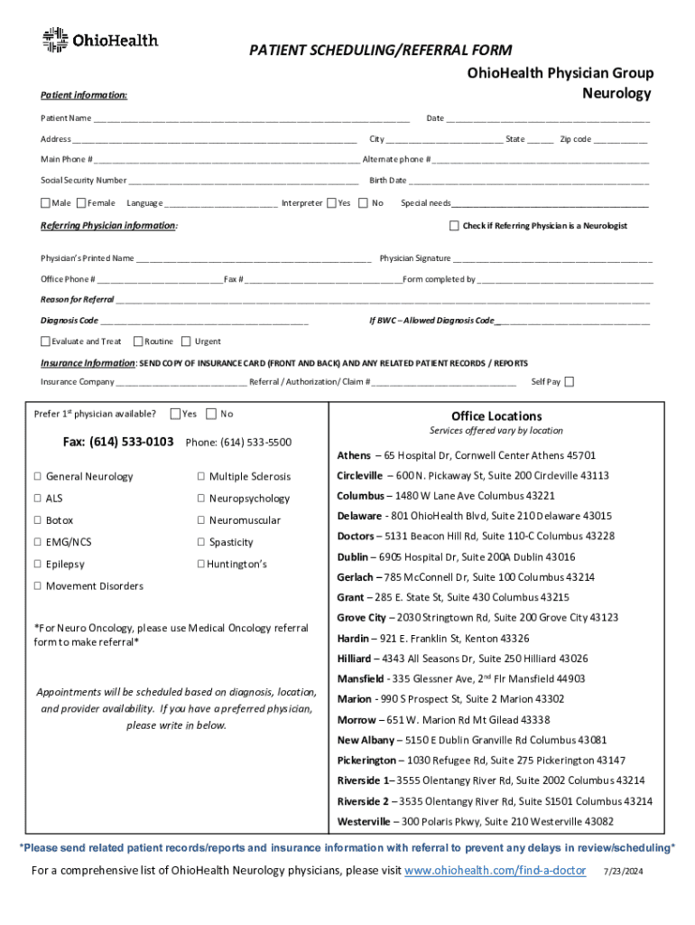 Fillable Online Patient Scheduling/referral Form Fax Email Print - pdfFiller