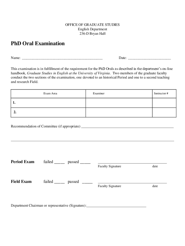 Fillable Online Phd Oral Examination Fax Email Print - pdfFiller