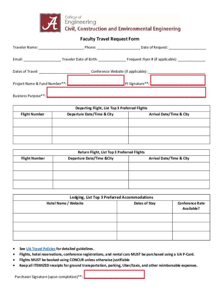 Fillable Online Faculty Travel Request Form Fax Email Print - pdfFiller