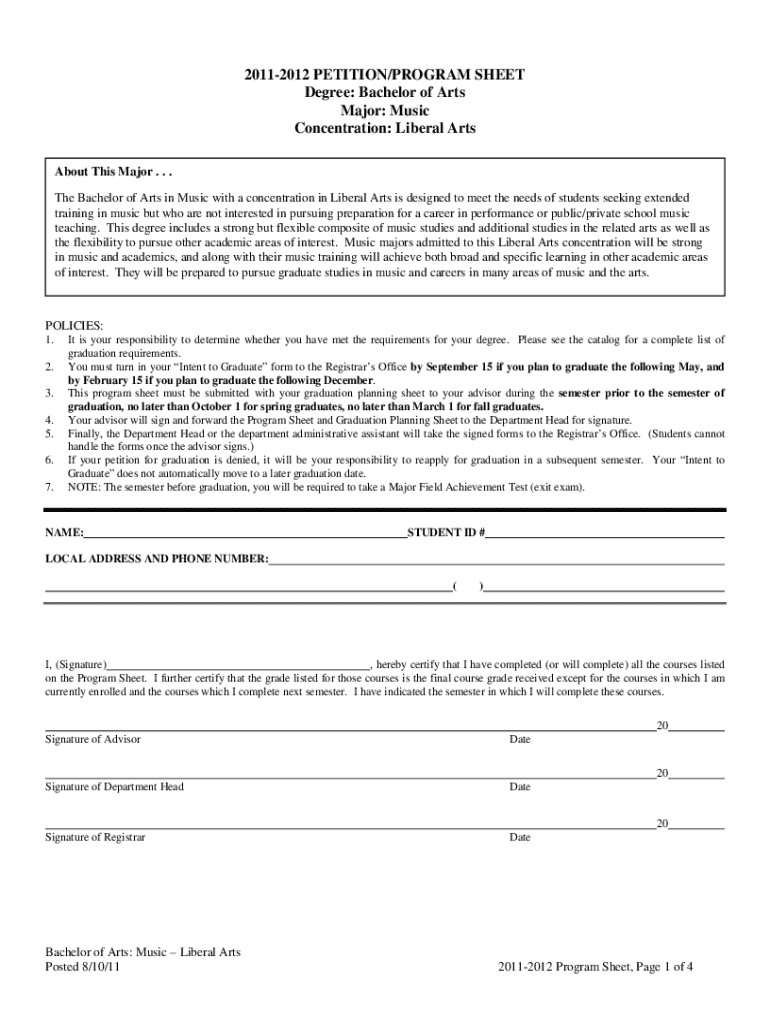 Fillable Online Bachelor of Arts in Music – Liberal Arts Concentration ...