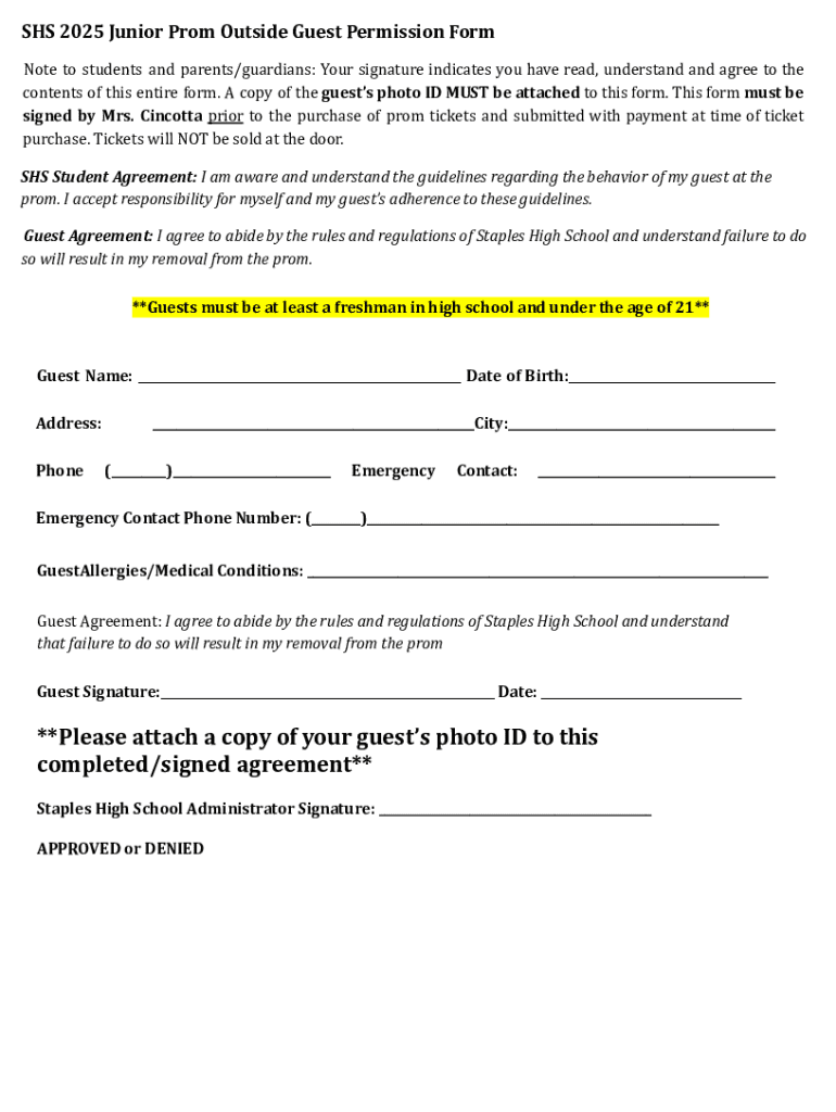 Fillable Online Junior Prom Outside Guest Permission Form Fax Email ...
