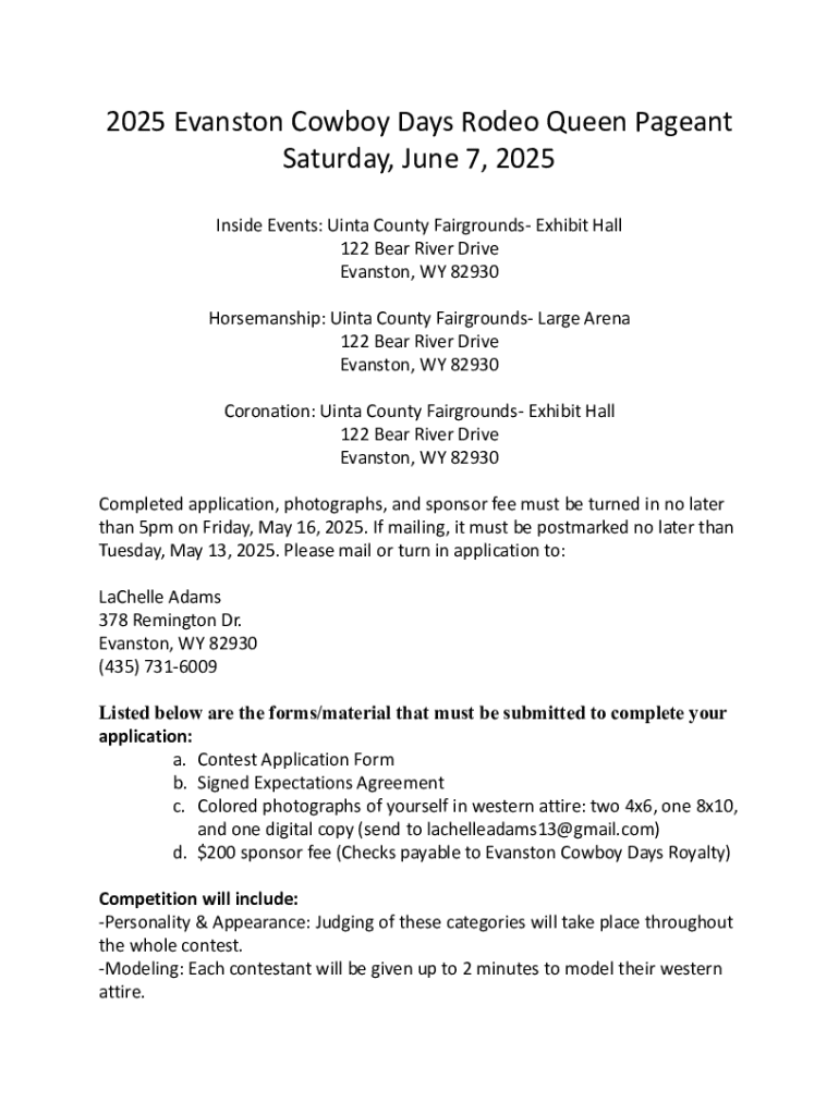 Fillable Online 2025 Evanston Cowboy Days Rodeo Queen Pageant ...