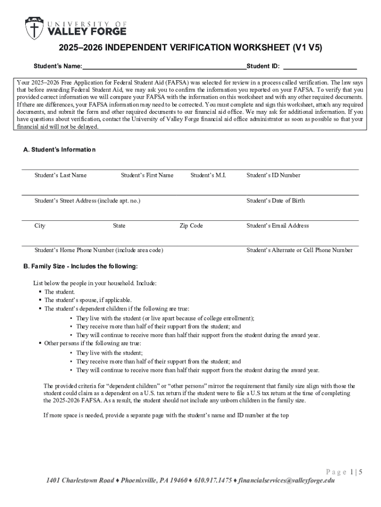 Fillable Online Independent Verification Worksheet for Fafsa Fax Email Print - pdfFiller