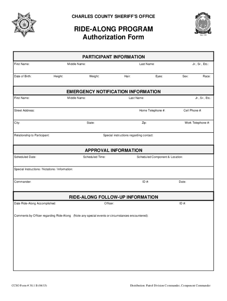 Fillable Online Ride-along Program Authorization Fax Email Print - pdfFiller