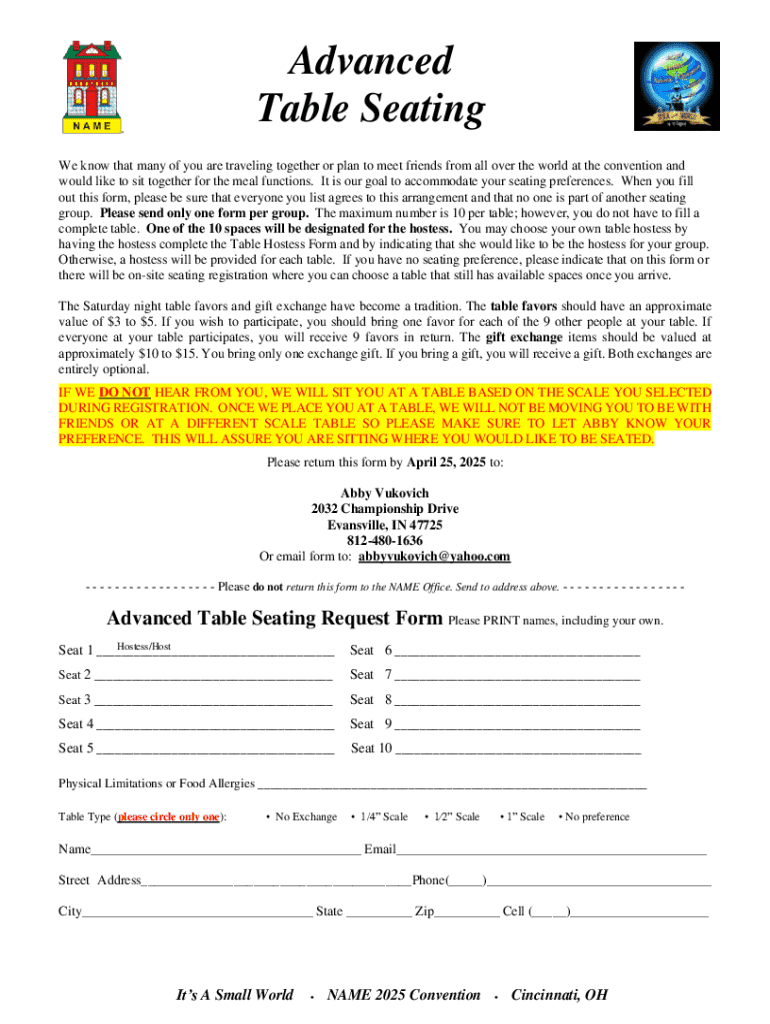 Fillable Online Advanced Table Seating Request Form Fax Email Print ...
