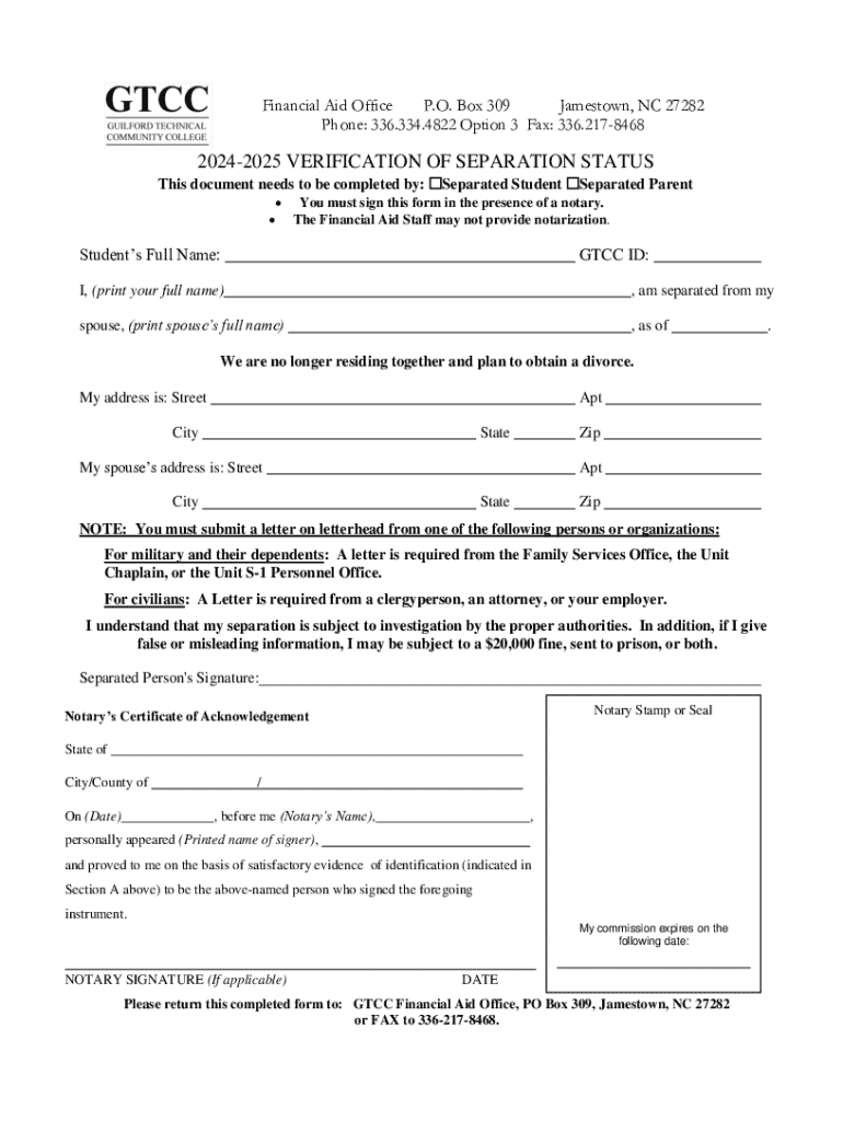 Fillable Online Verification of Separation Status Fax Email Print ...