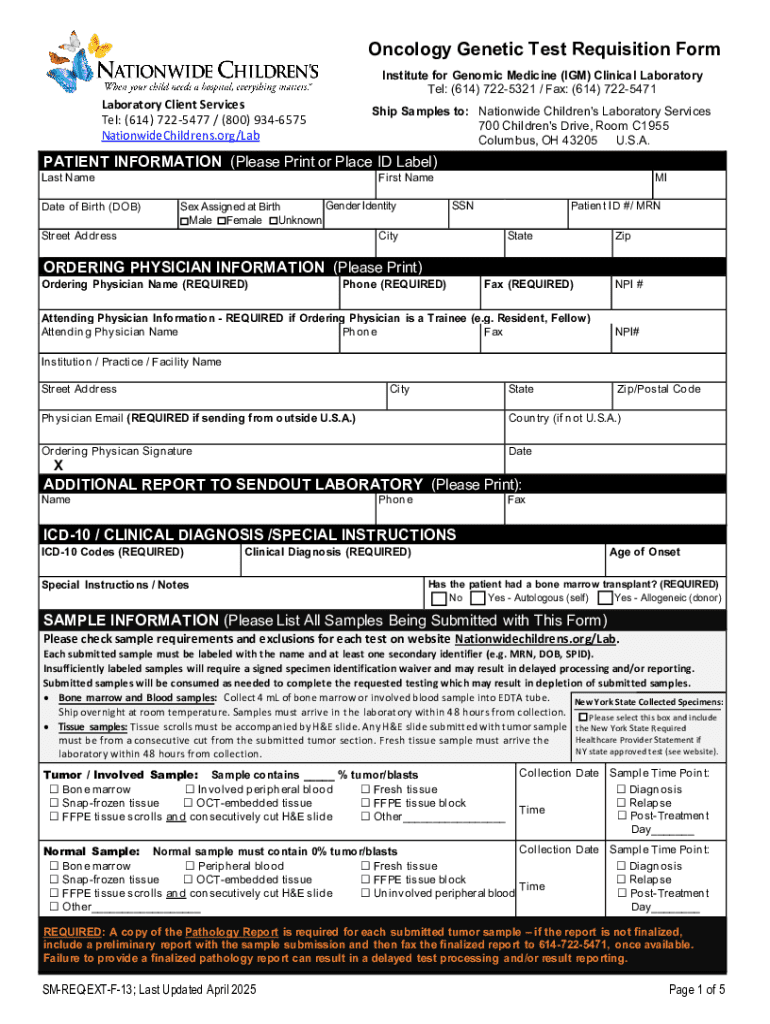 Fillable Online Oncology Genetic Test Requisition Form Fax Email Print ...