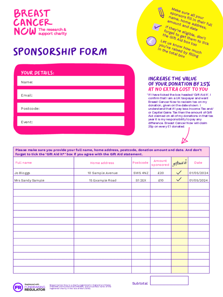 Fillable Online Sponsorship Form for Donations Fax Email Print - pdfFiller