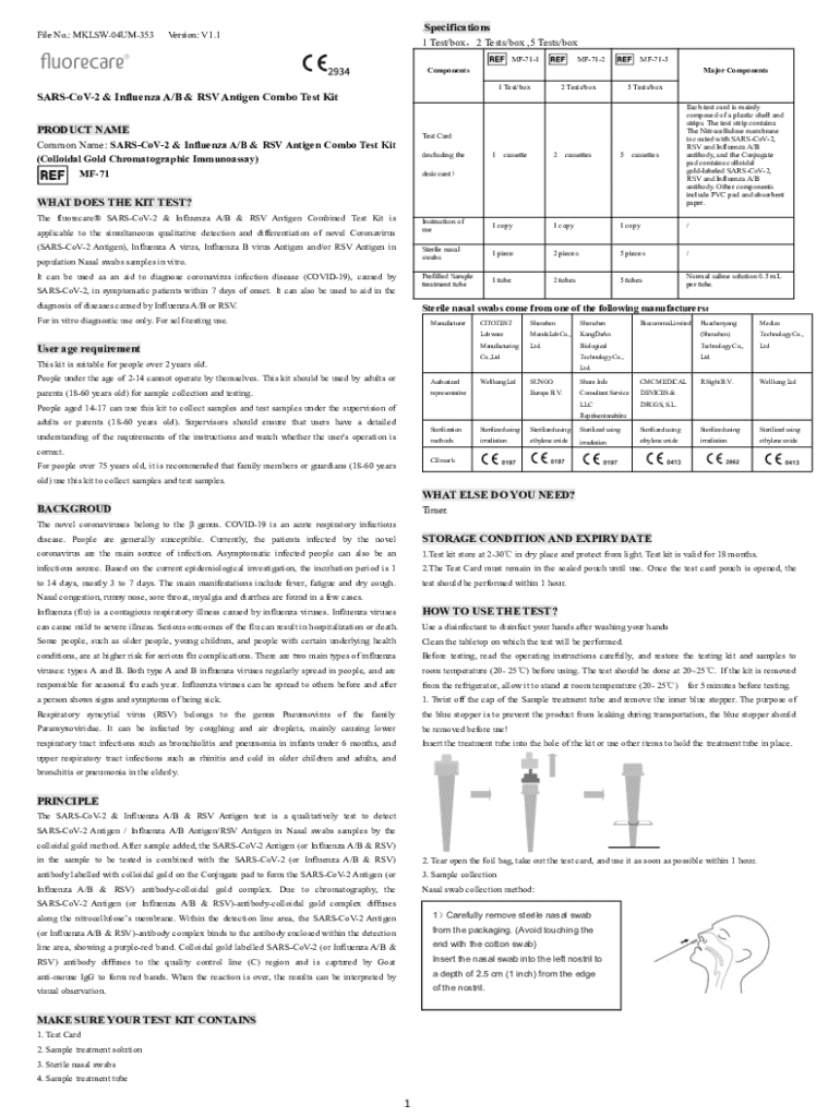 Fillable Online Sars-cov-2 & Influenza a/b & Rsv Antigen Combo Test Kit ...