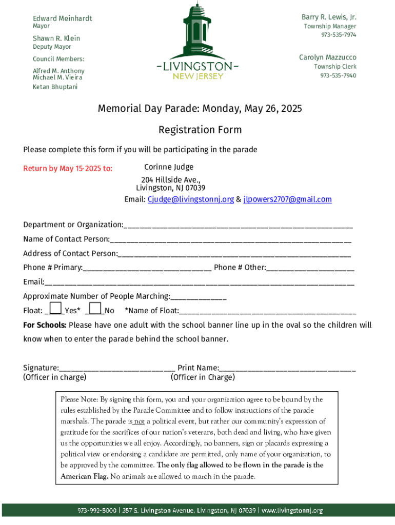 Fillable Online Memorial Day Parade Registration Fax Email Print ...