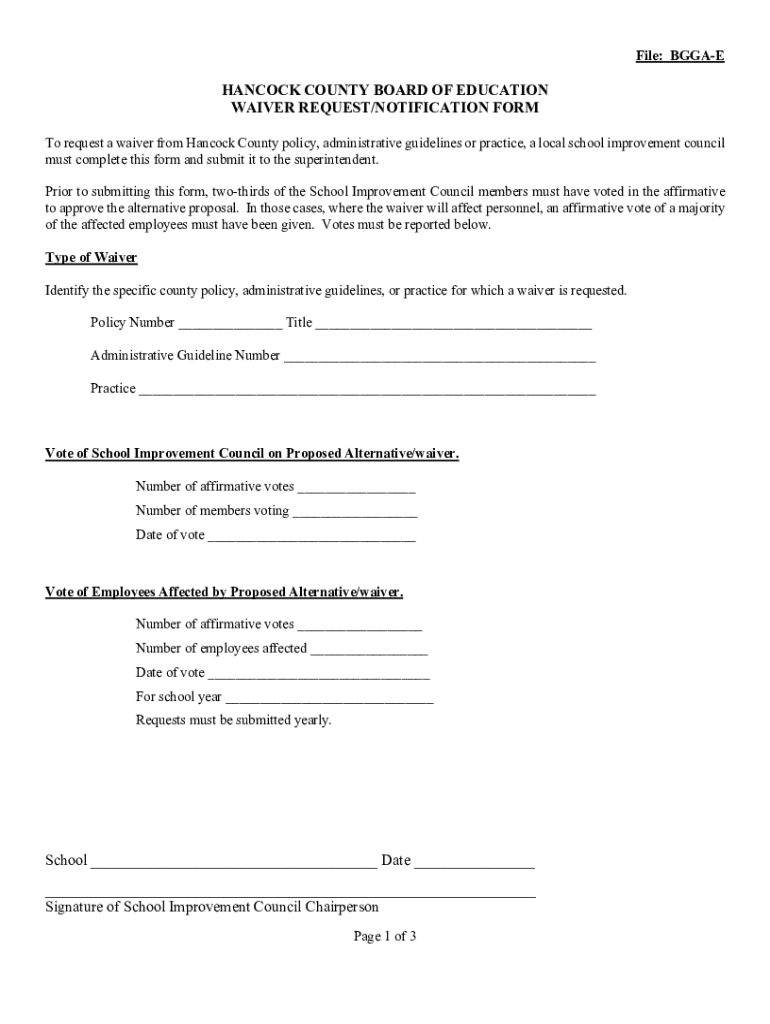 Fillable Online Hancock County Board of Education Waiver Request Notification Fax Email Print ...