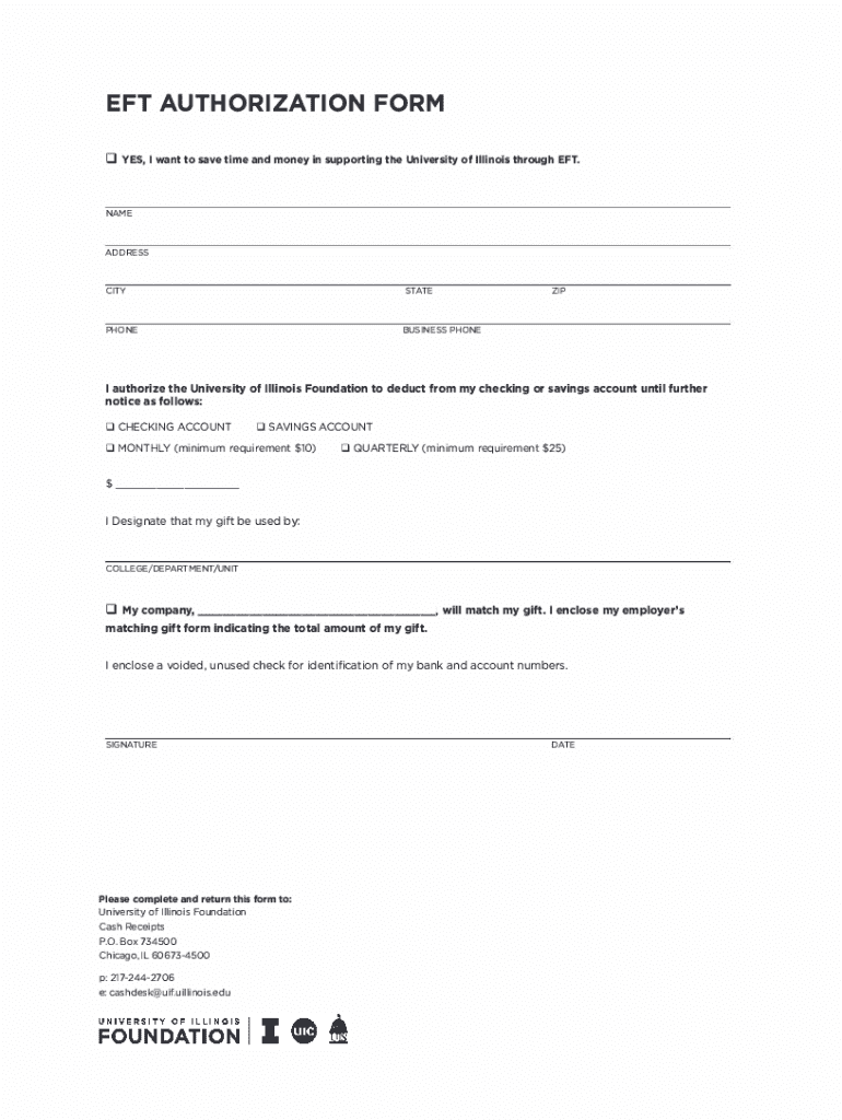 Fillable Online Eft Authorization Form for University of Illinois Foundation Fax Email Print ...