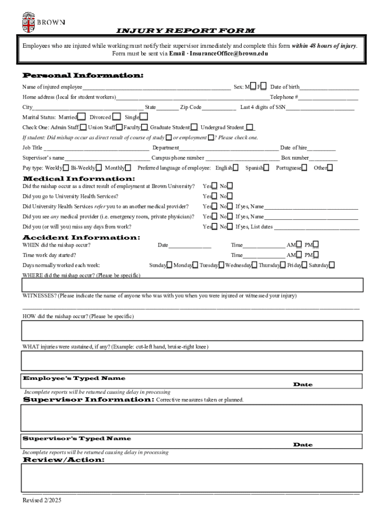 Fillable Online Injury Report Form Fax Email Print - pdfFiller