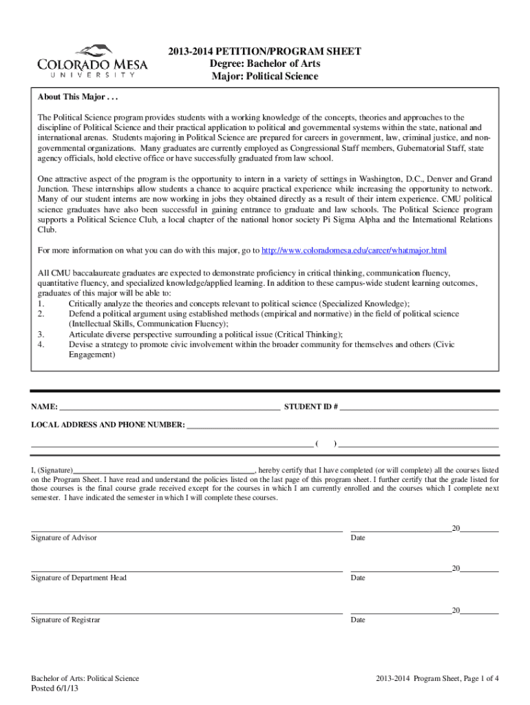 Fillable Online Bachelor of Arts in Political Science Program Sheet Fax ...