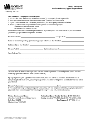 Fillable Online Member Grievance/appeal Request Form Fax Email Print - pdfFiller