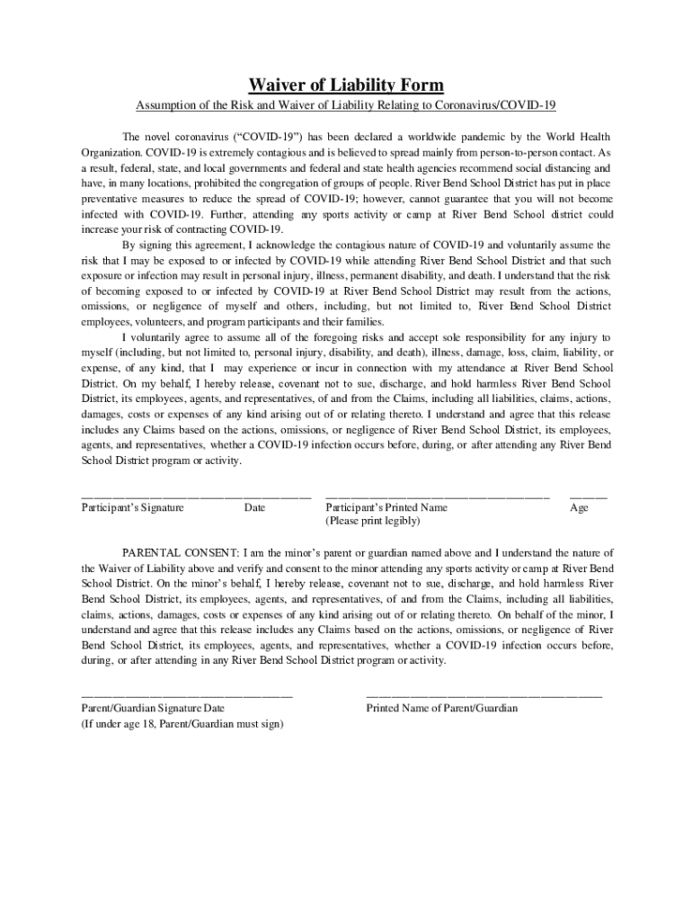 Fillable Online Assumption of the Risk and Waiver of Liability Relating ...