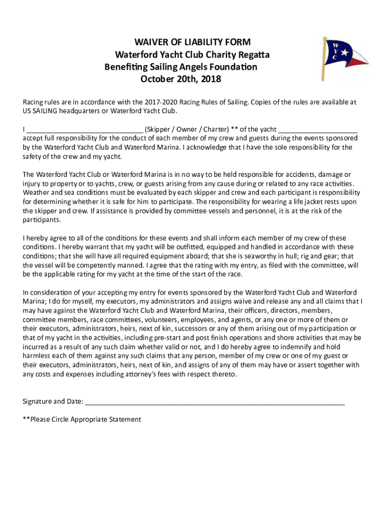 Fillable Online Waiver of Liability for Sailing Events Fax Email Print ...
