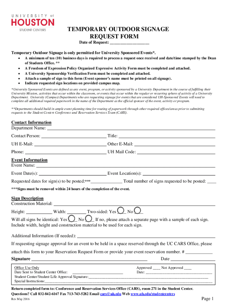 Fillable Online Temporary Outdoor Signage Request Form Fax Email Print ...