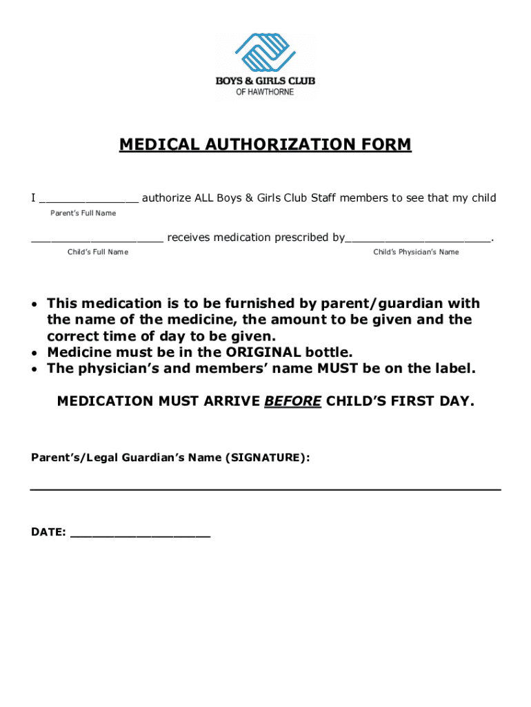 Fillable Online Medical Authorization Form for Medication ...