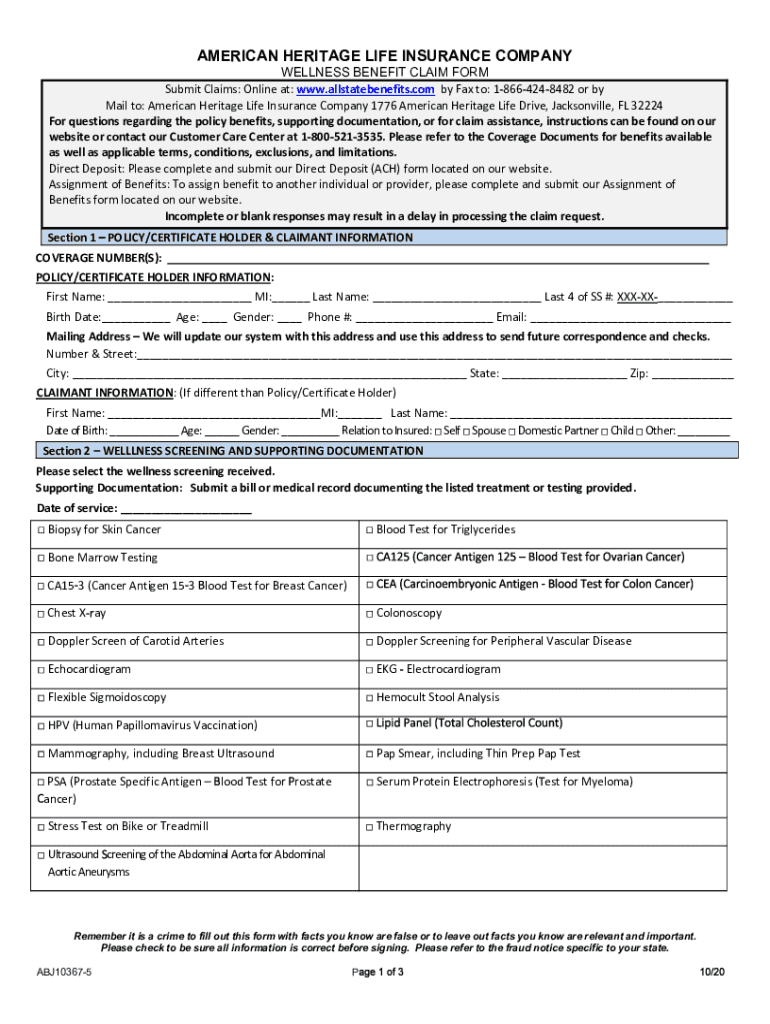 Fillable Online Wellness Benefit Claim Form Fax Email Print - pdfFiller
