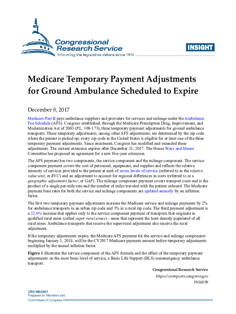 Fillable Online Medicare Temporary Payment Adjustments for Ground ...