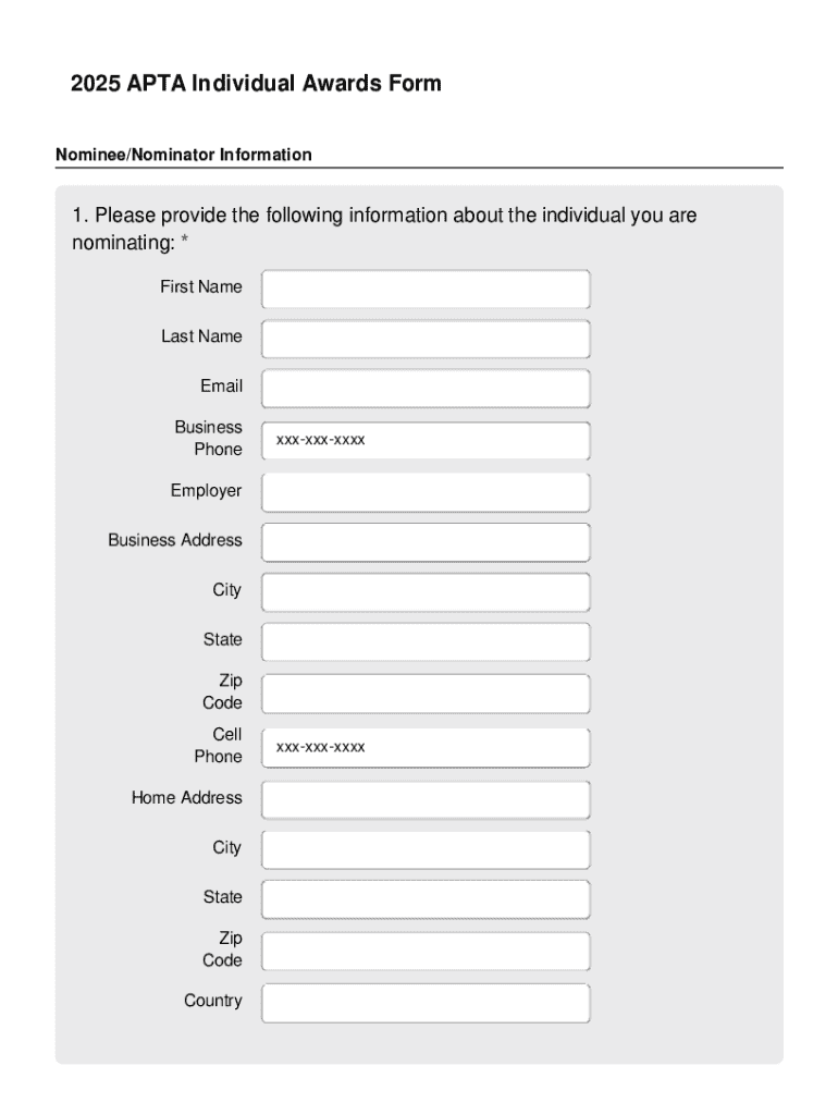 Fillable Online Apta Individual Awards Nomination Form Fax Email Print - pdfFiller