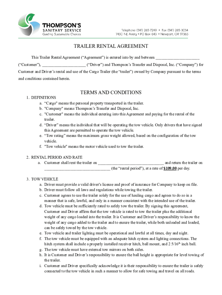 Fillable Online Trailer Rental Agreement Fax Email Print - pdfFiller