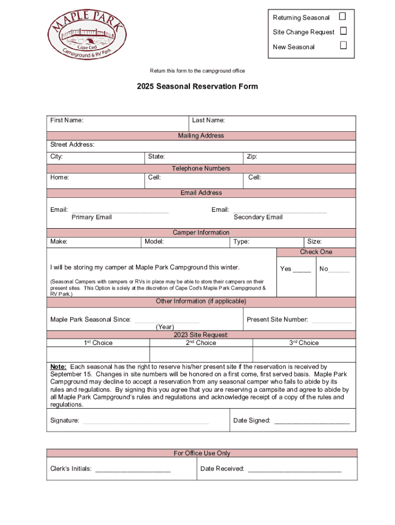 Fillable Online Returning Seasonal Site Change Request Fax Email Print - pdfFiller