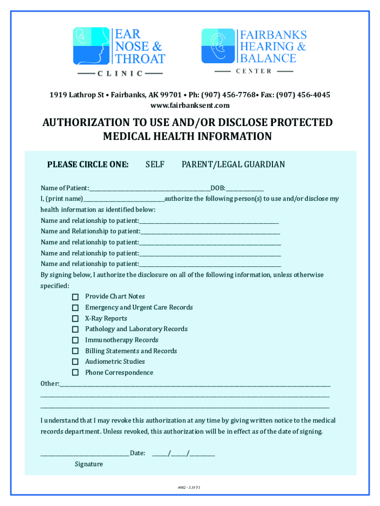 Fillable Online Authorization to Disclose Medical Health Information ...