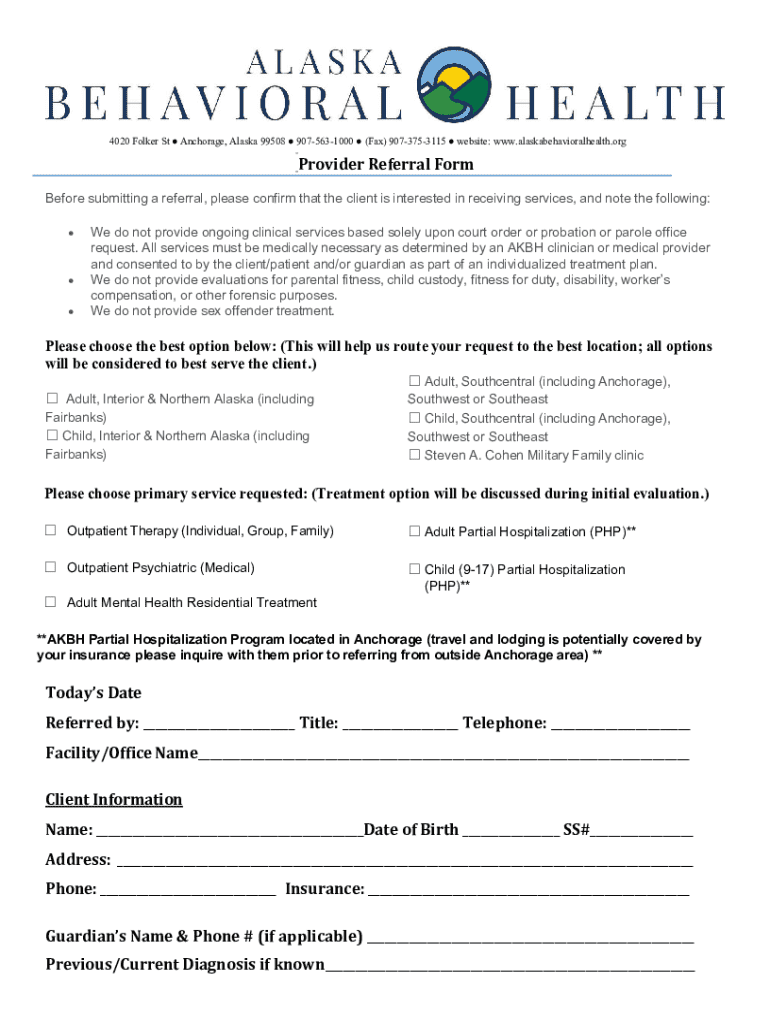Fillable Online Provider Referral Form Fax Email Print - pdfFiller