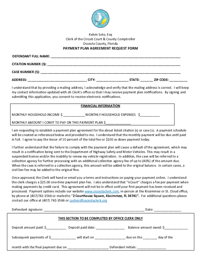 Fillable Online Payment Plan Agreement Request Form Fax Email Print ...