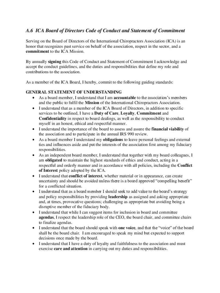 Fillable Online Ica Board of Directors Code of Conduct Fax Email Print ...