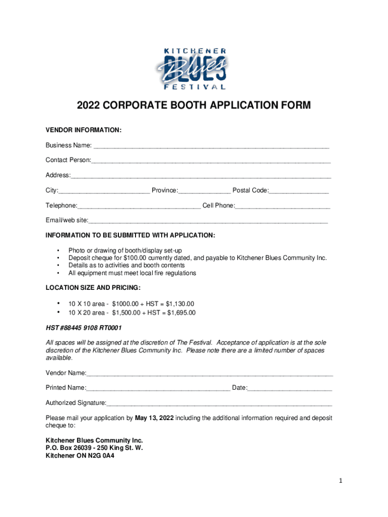 Fillable Online Corporate Booth Application Fax Email Print - pdfFiller