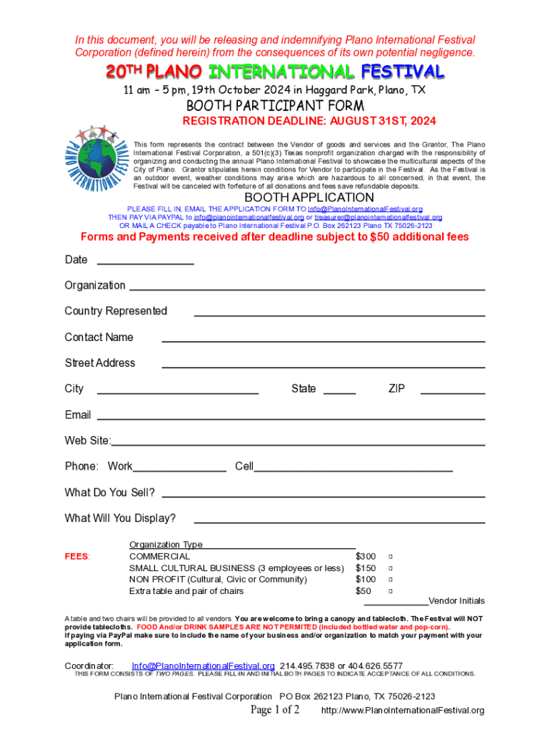 Fillable Online Booth Participant Registration for Plano International Festival Fax Email Print ...