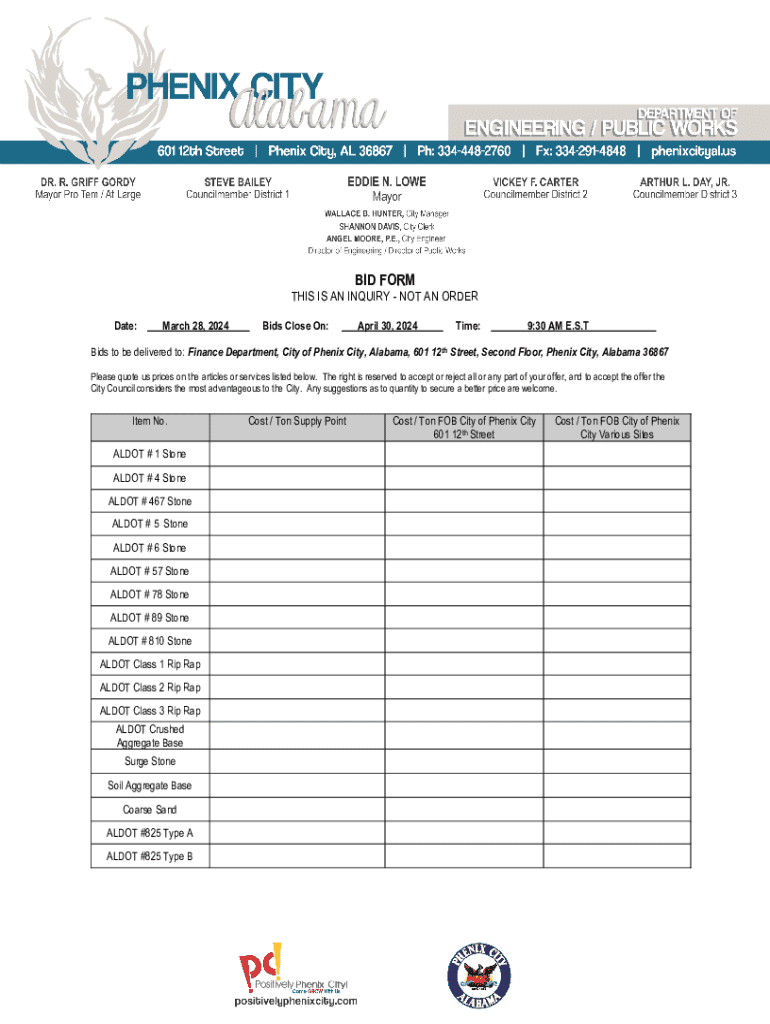 Fillable Online Bid Proposal for Aggregates - E24-01 Fax Email Print ...