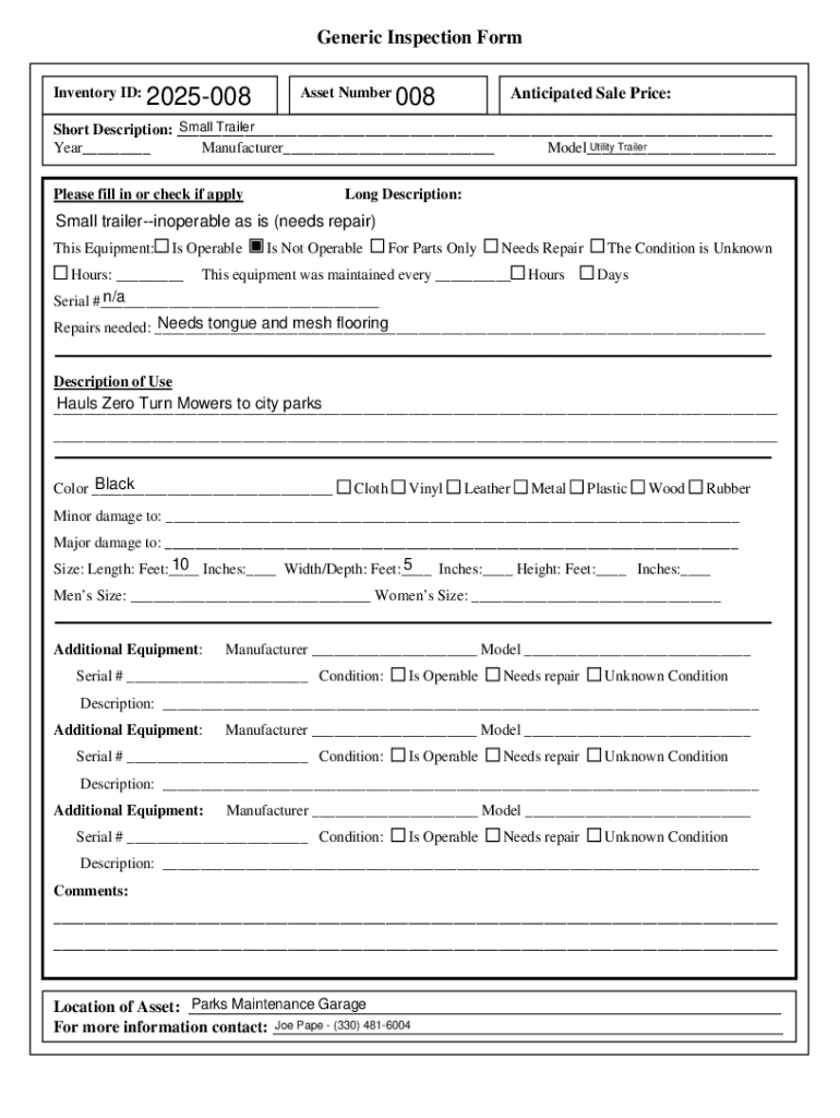 Fillable Online Inspection Form for Utility Trailer Fax Email Print ...