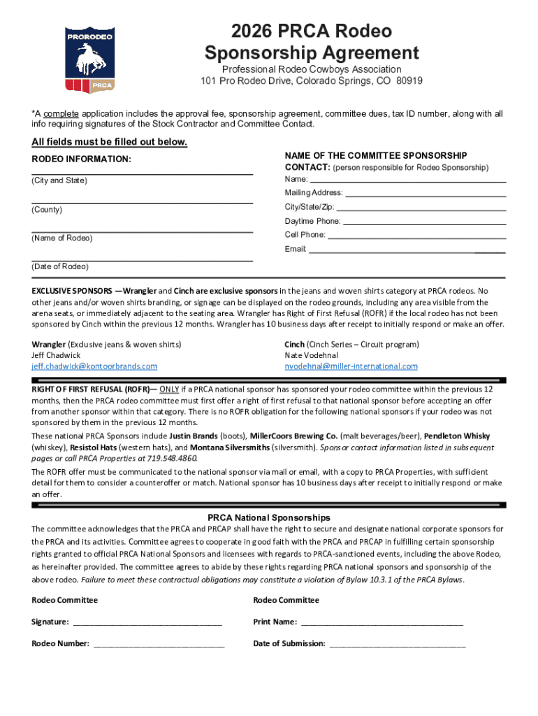 Fillable Online Prca Rodeo Sponsorship Agreement Fax Email Print ...