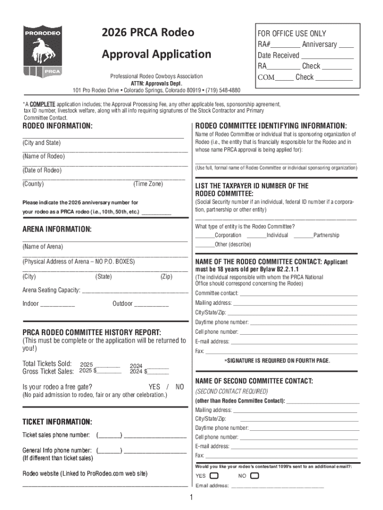 Fillable Online 2026 Prca Rodeo Approval Application Fax Email Print - pdfFiller