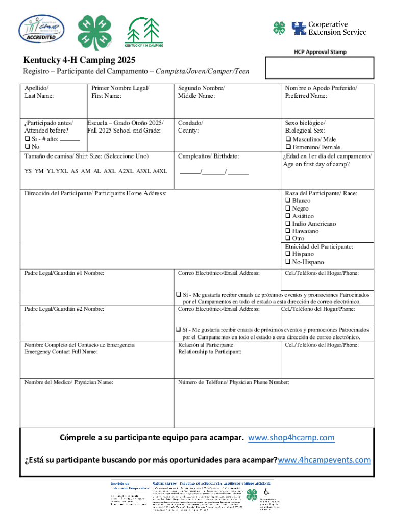 Rellenable en línea Kentucky 4-h Camping Participant Registration Fax ...