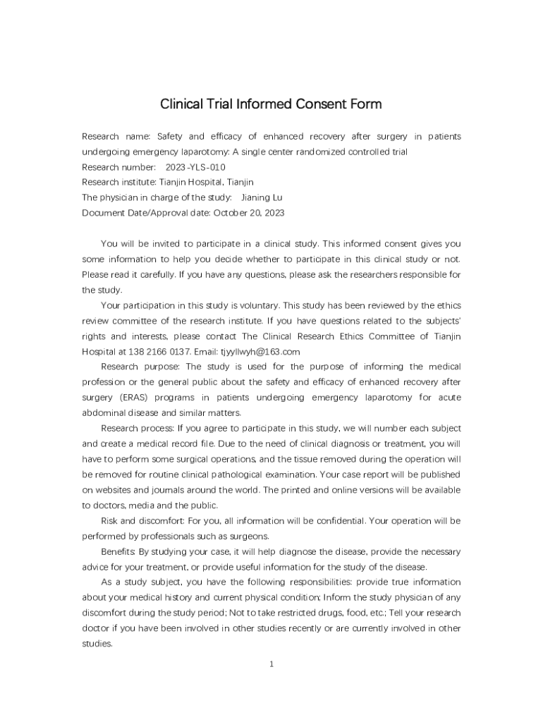 Fillable Online Informed Consent for Clinical Trial Participation Fax Email Print - pdfFiller
