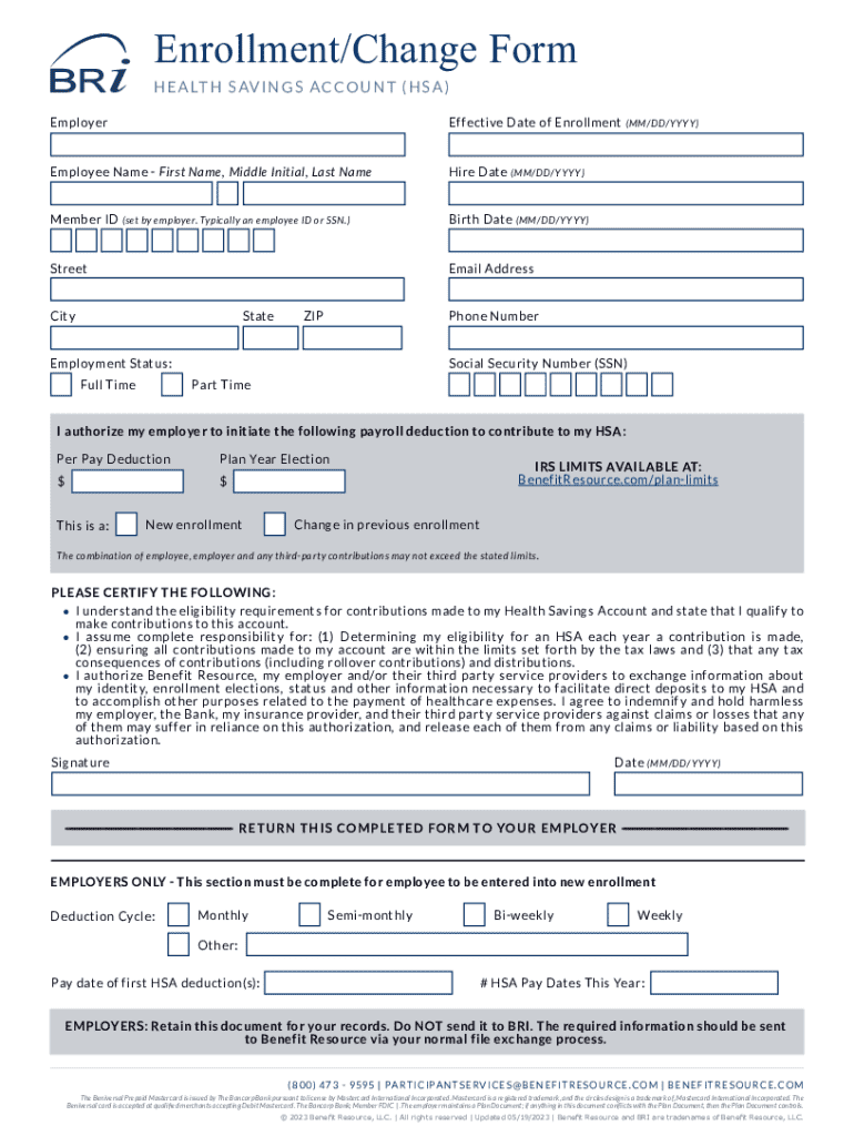 Fillable Online Health Savings Account (hsa) Enrollment/change Form Fax Email Print - pdfFiller