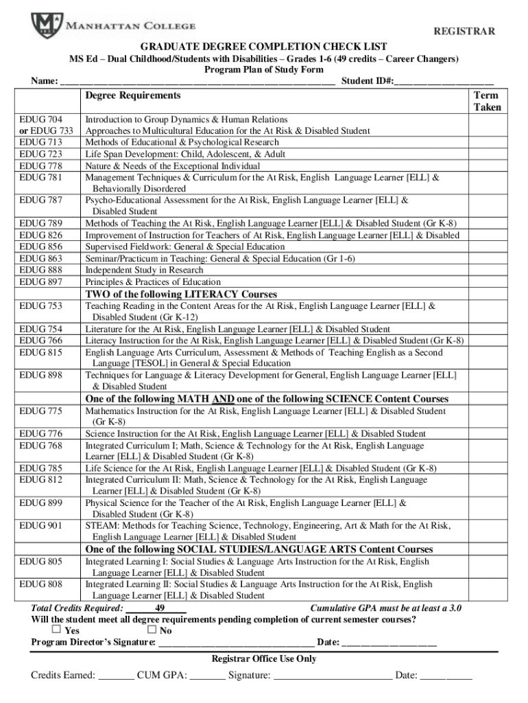 Fillable Online Ms Ed – Dual Childhood/students With Disabilities ...