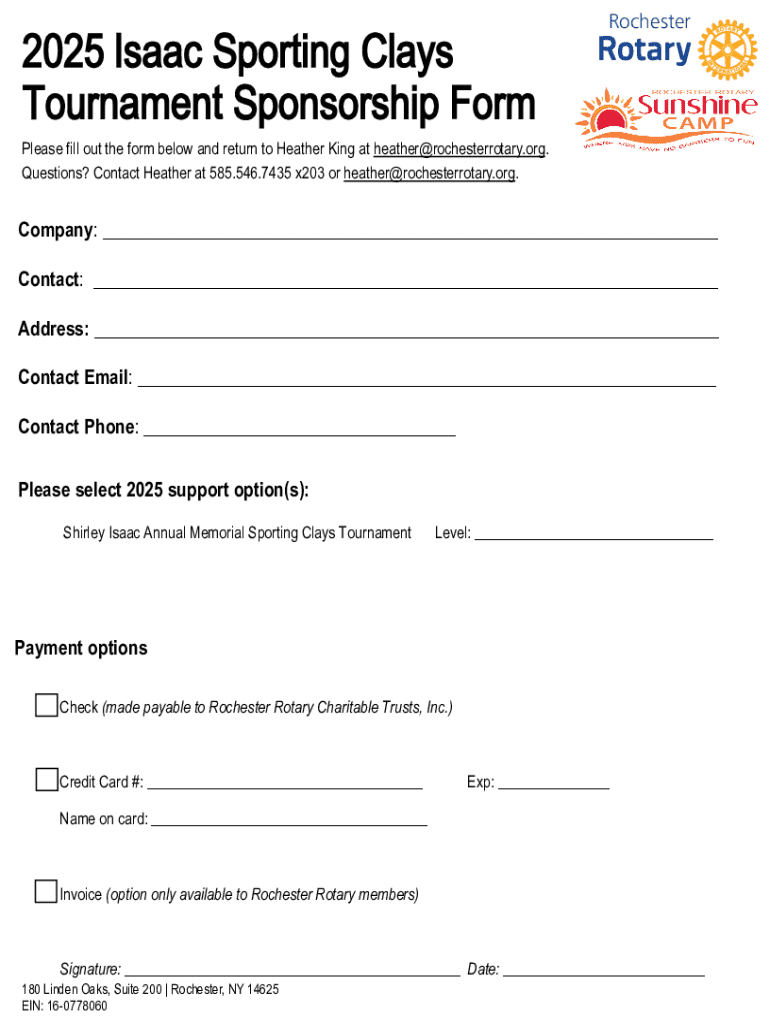 Fillable Online 2025 Isaac Sporting Clays Tournament Sponsorship Form ...