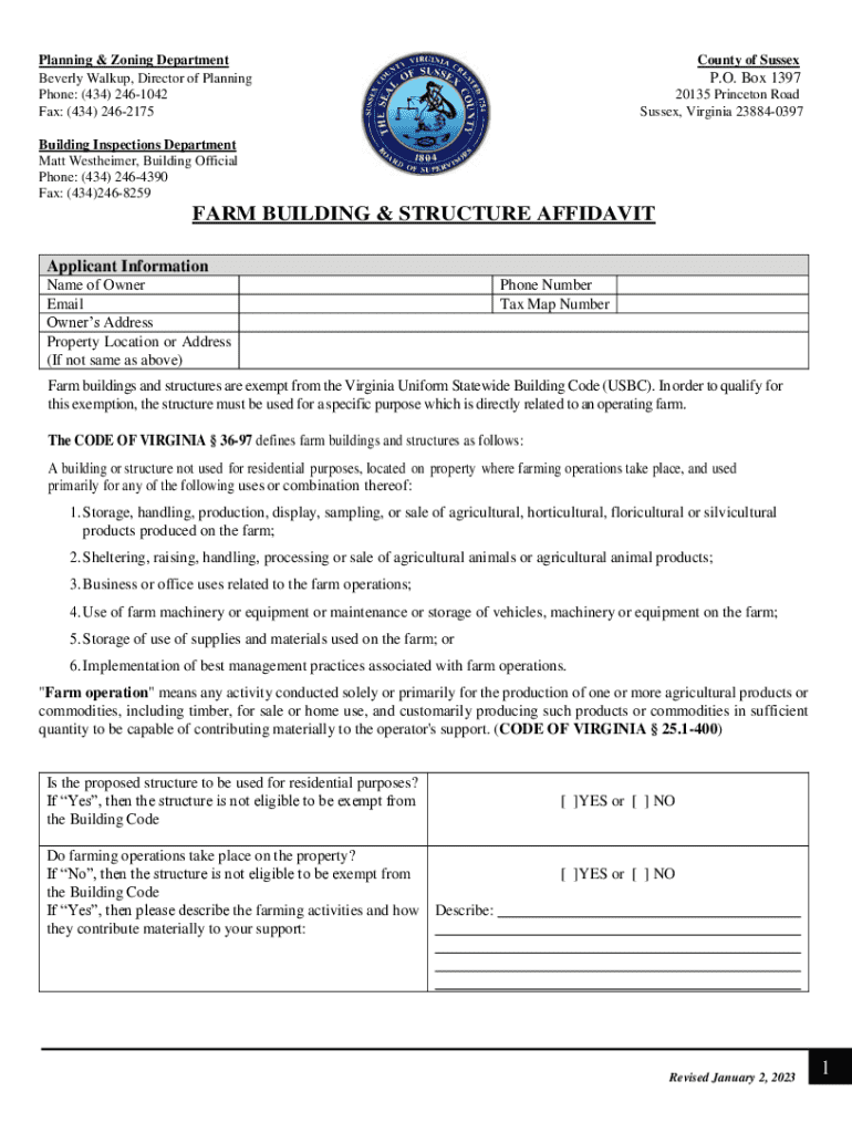 Fillable Online Farm Building & Structure Affidavit Fax Email Print ...