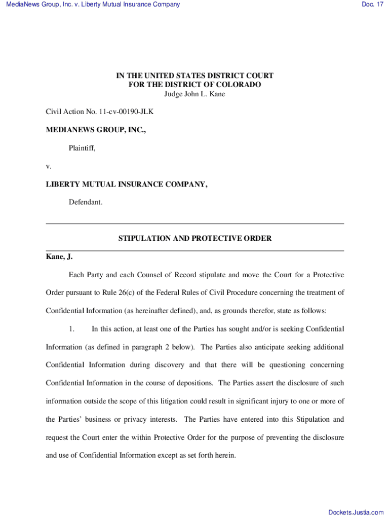 Fillable Online Protective Order in Medianews Group, Inc. V. Liberty ...