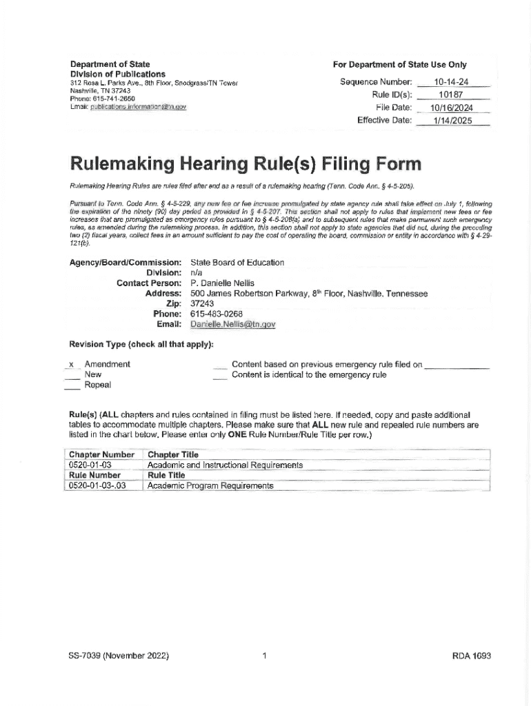 Fillable Online Rulemaking Hearing Rules for Academic Program ...