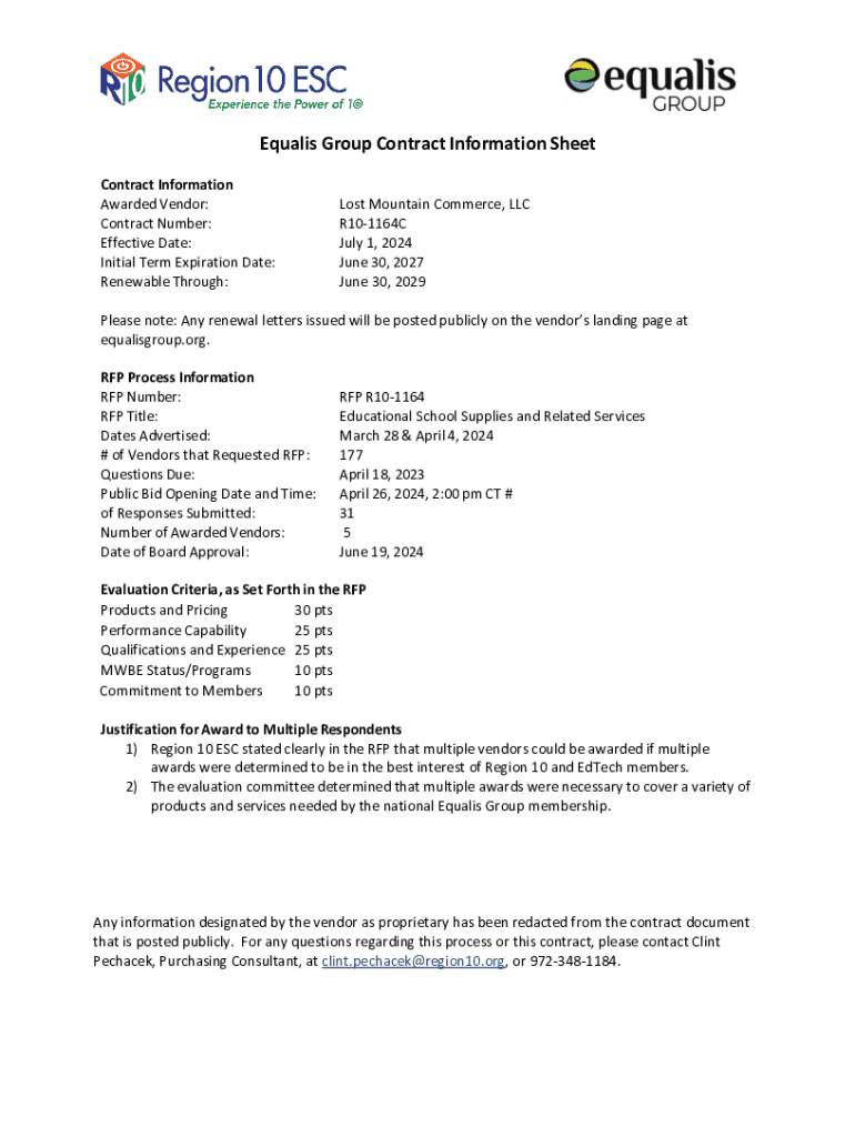 Fillable Online Contract Information Sheet for Educational Supplies and ...