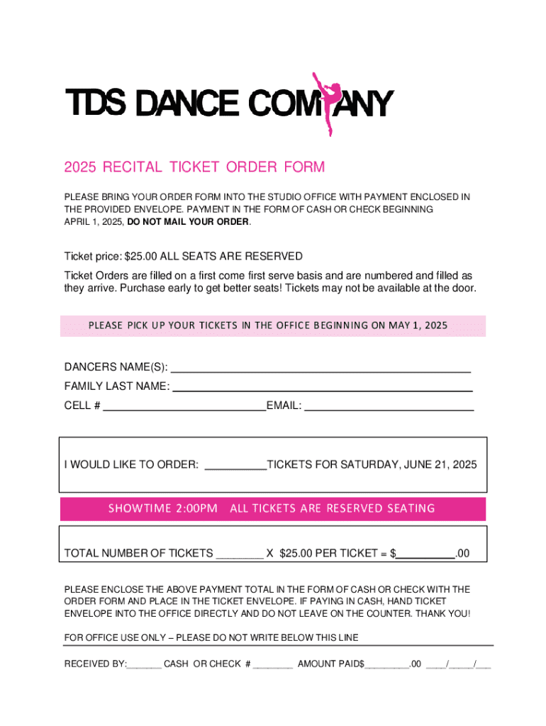 Fillable Online Recital Ticket Order Form Fax Email Print - pdfFiller