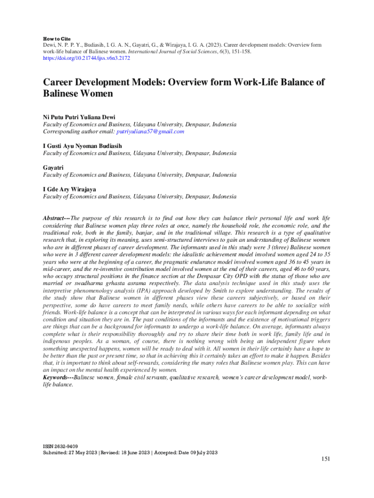 Fillable Online Career Development Models: Overview From Work-life Balance of Balinese Women Fax ...